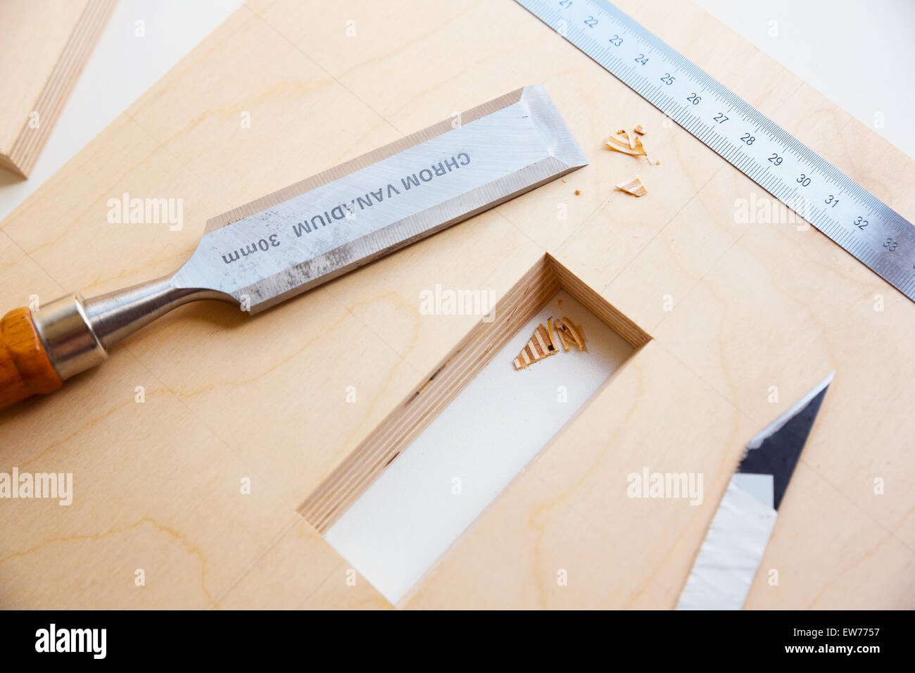 Making a component of wood furniture. Close-up photo Stock Photo - Alamy