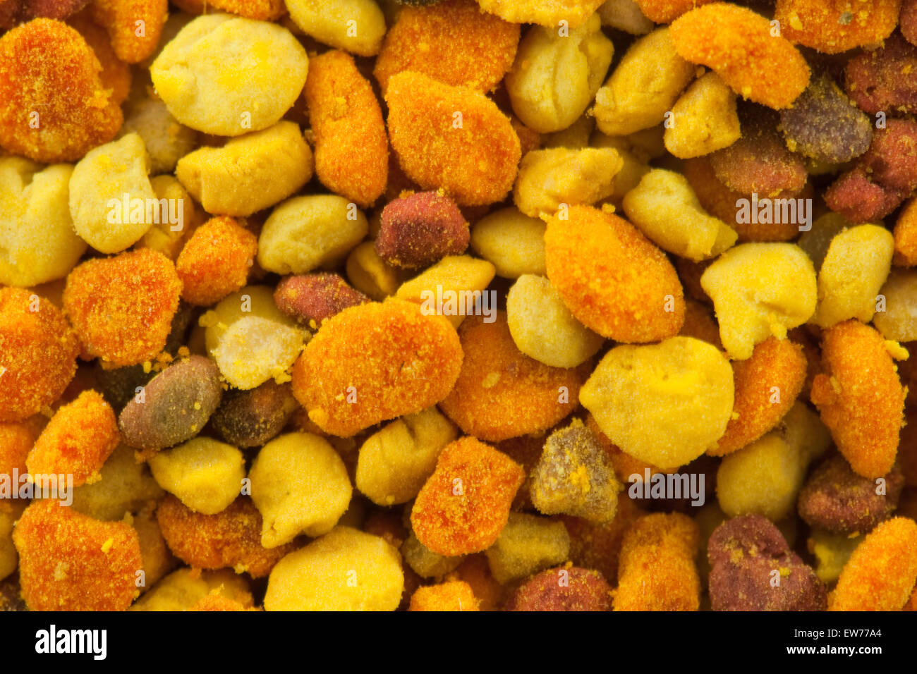 Closeup macro mix of natural fresh organic large pollen grains Stock ...