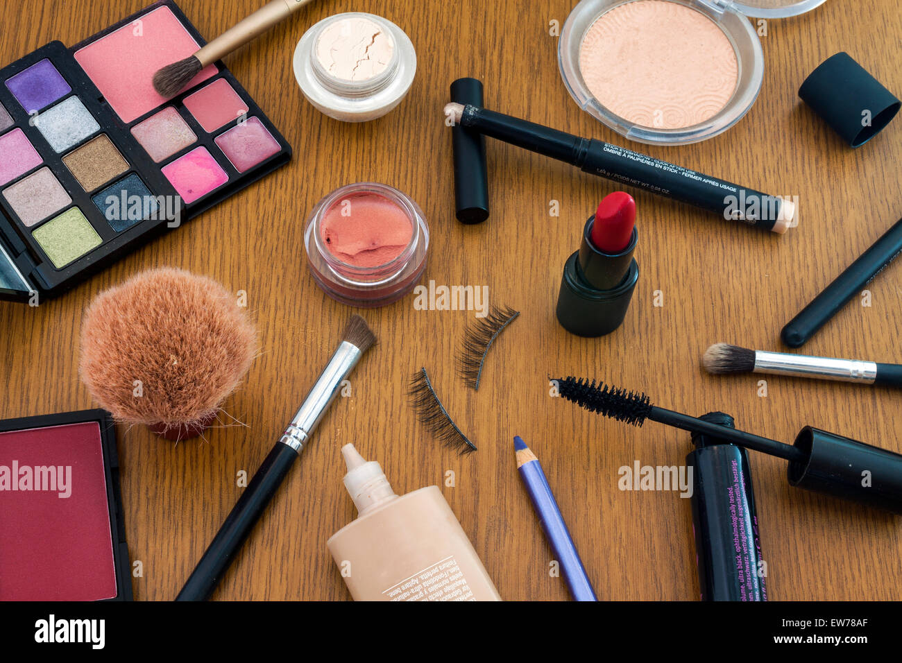 Different products of make up and the tools needed to put it Stock ...