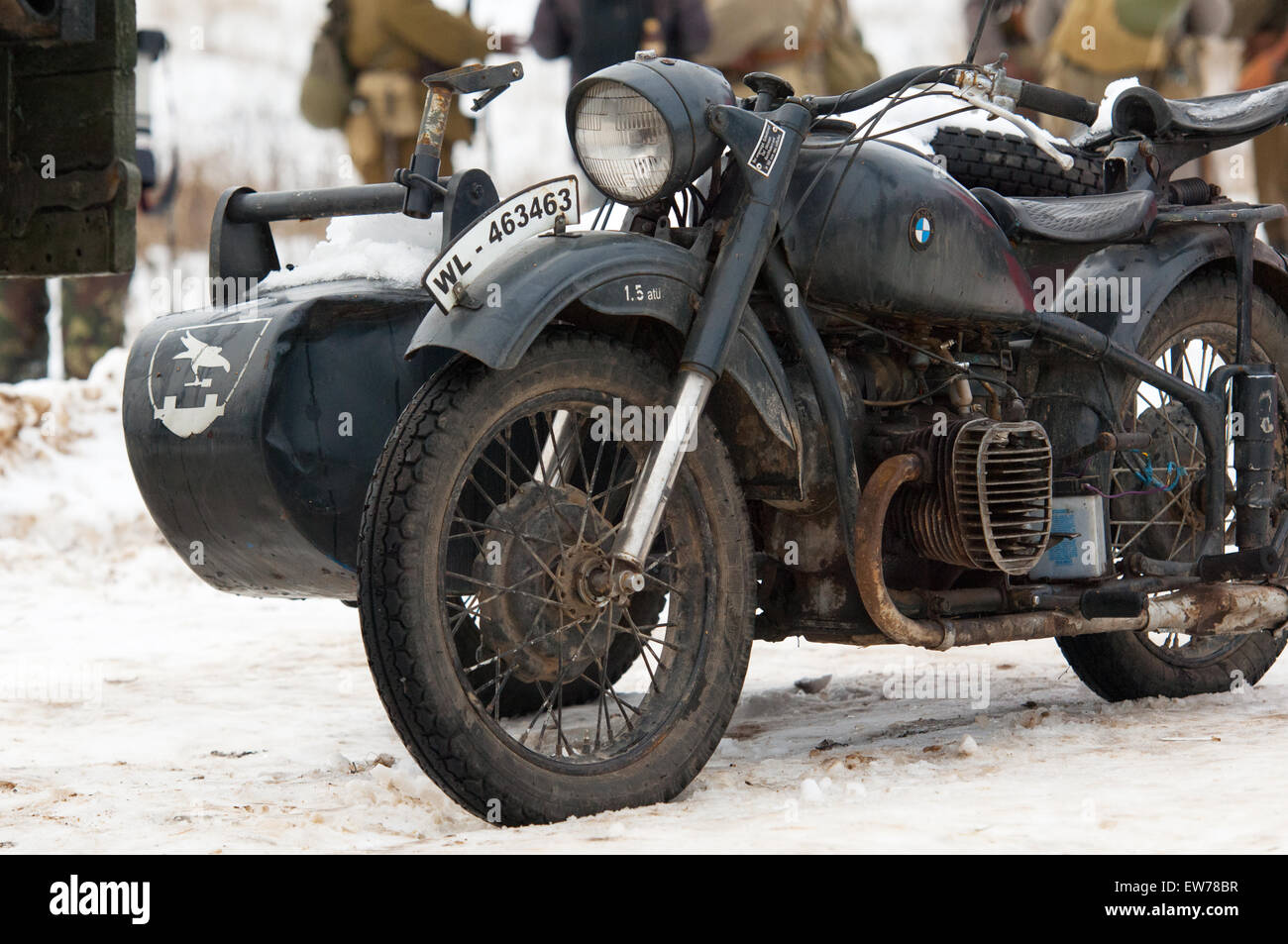 RUSSIA, LIZLOVO - DECEMBER 14: BMW R75 motorcircle on reenactment of ...