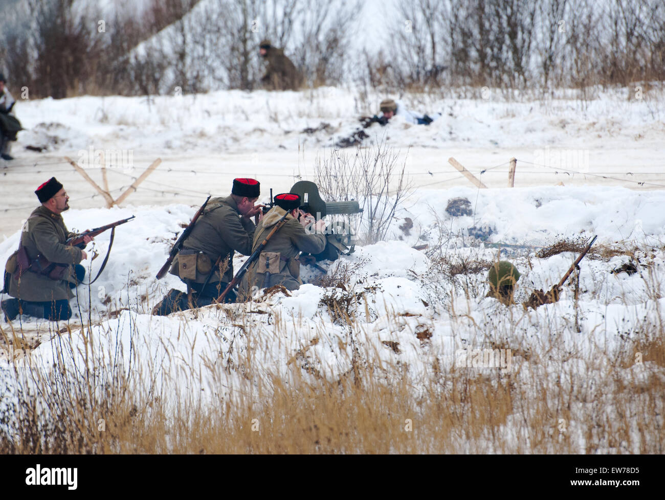 RUSSIA, LIZLOVO - DECEMBER 14: Unidentified cossacks fires machine gun ...
