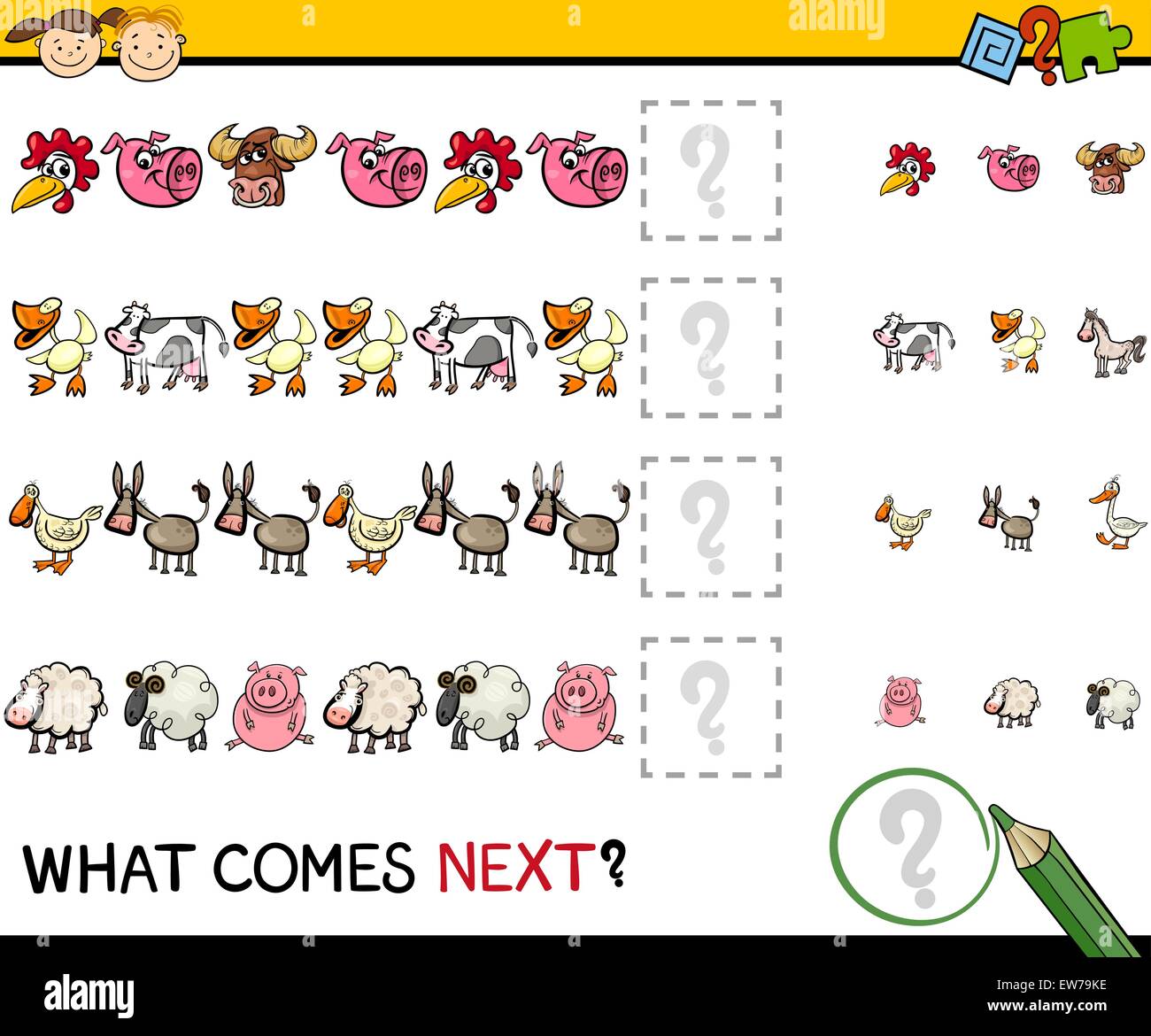 Cartoon Illustration of Completing the Pattern Educational Game for ...