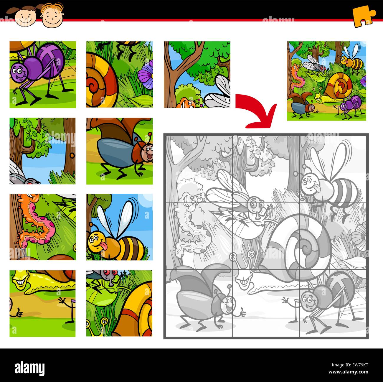 Cartoon Illustration of Education Jigsaw Puzzle Game for Preschool ...