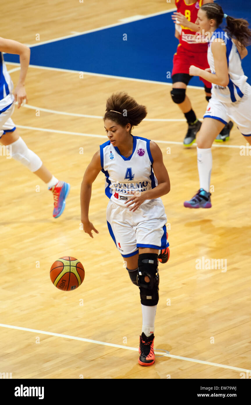 MOSCOW - DECEMBER 4, 2014: Katerina Keyru (4) dribble on the ...