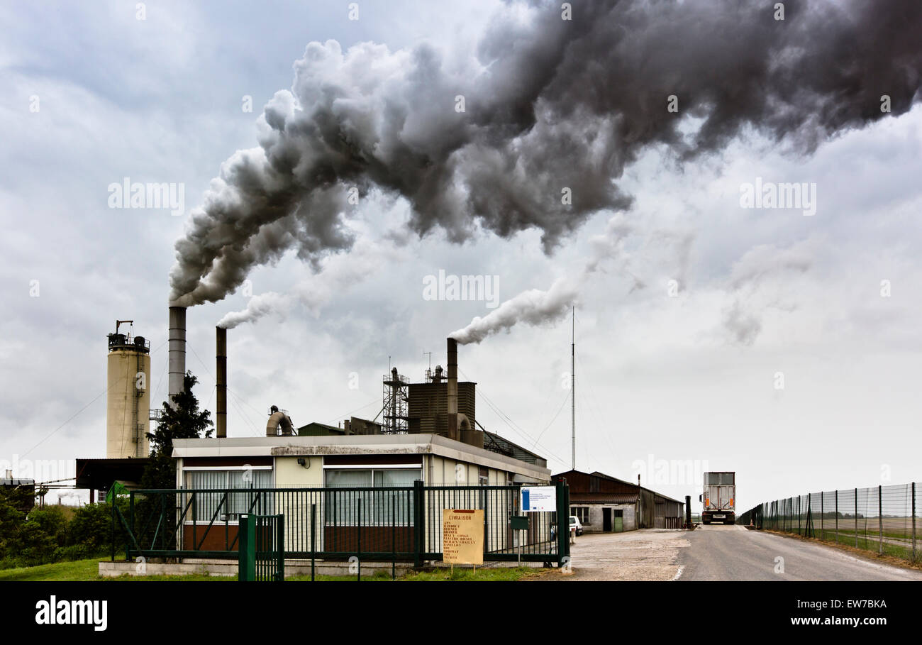 Installation for drying alfalfa and beet pulp, disgorging plumes of ...
