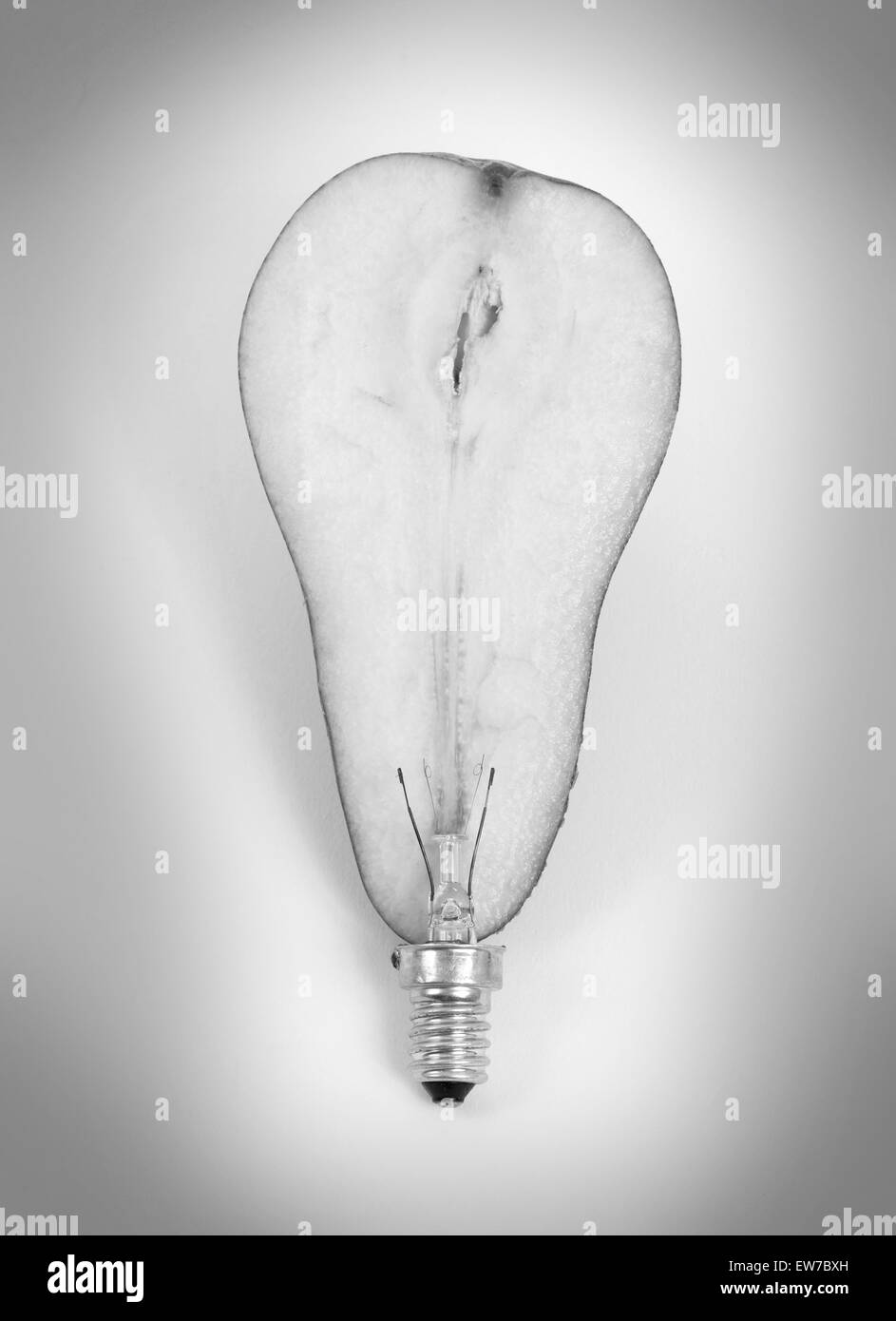 Light bulb made out of a pear - concept of green energy Stock Photo - Alamy