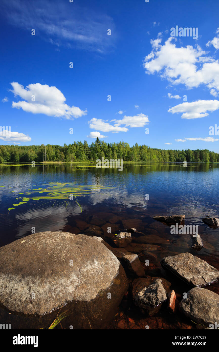 Sunny lake landscape from finland Stock Photo - Alamy