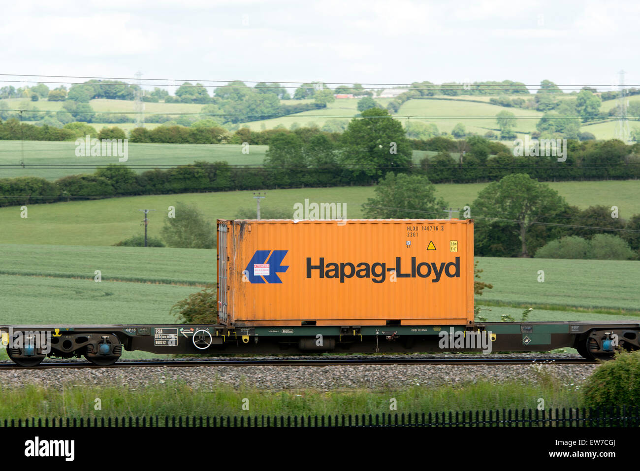 Hapag-Lloyd shipping container on a train, West Coast Main Line ...