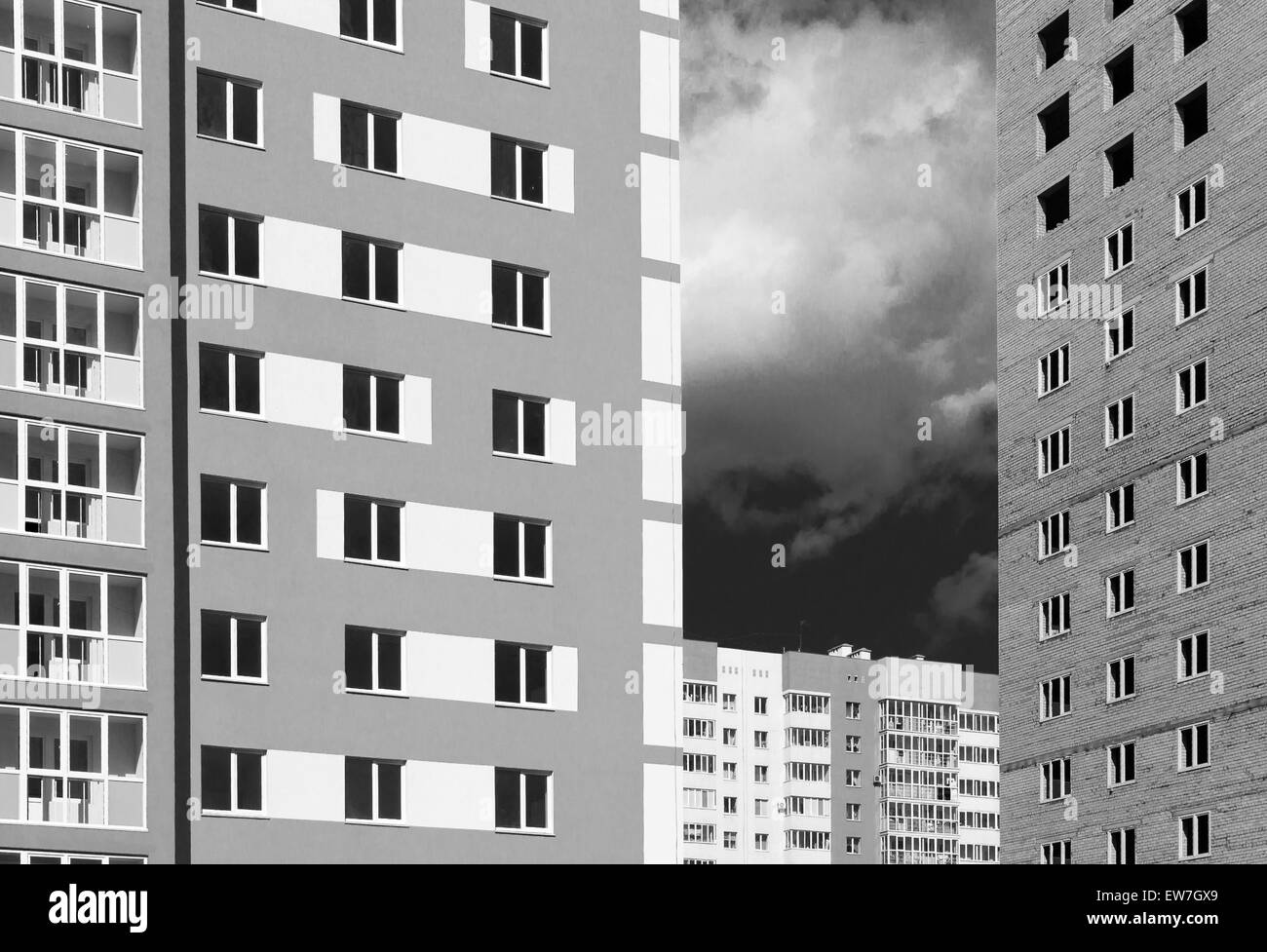 Monochrome style newly built modern public housing and homes under ...
