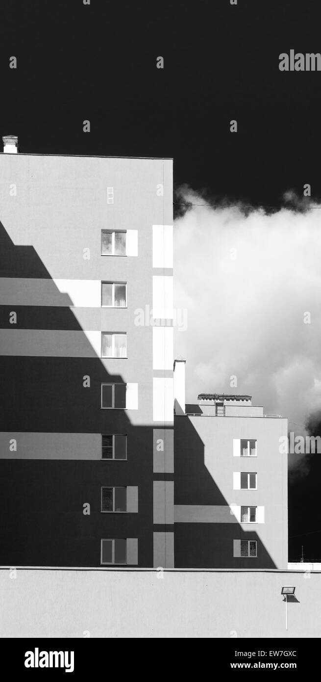 Monochrome style modern housing apartments with shadow area and dark ...