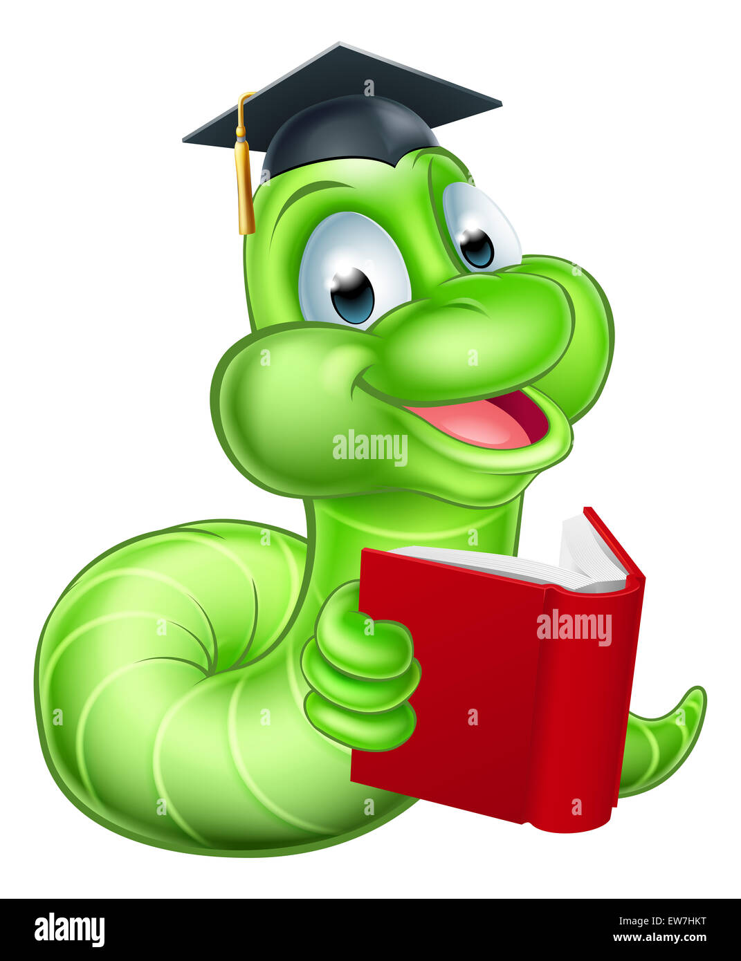 Cute smiling green cartoon caterpillar worm bookworm mascot reading a ...
