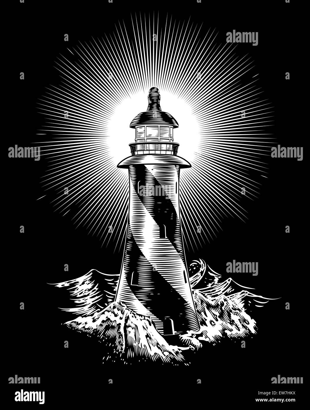 Lighthouse on rocks light Black and White Stock Photos & Images - Alamy