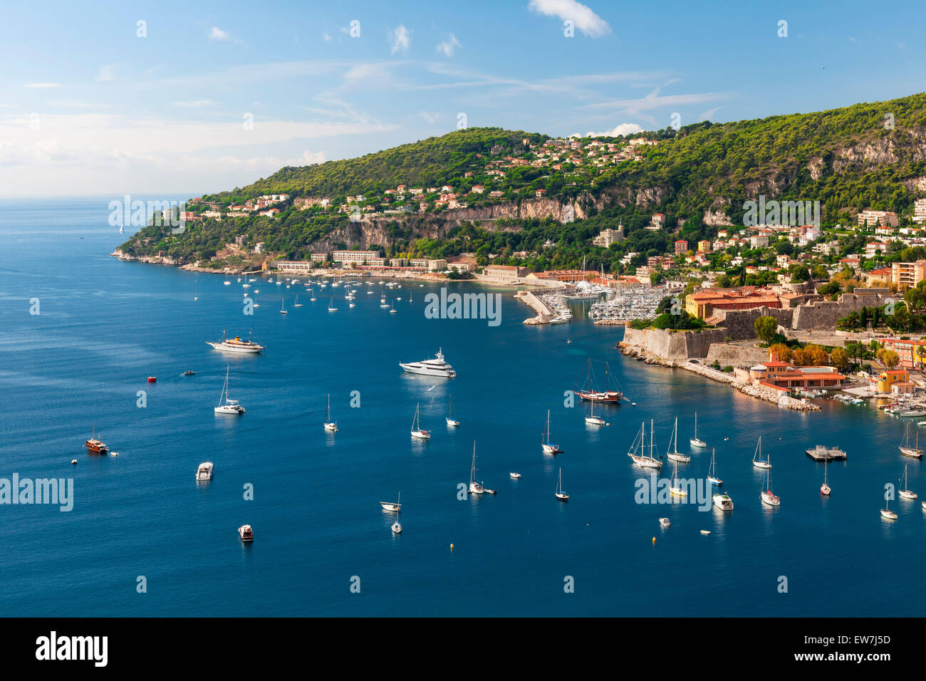 Coastal aerial view of Cap de Nice and medieval town Villefranche-sur ...