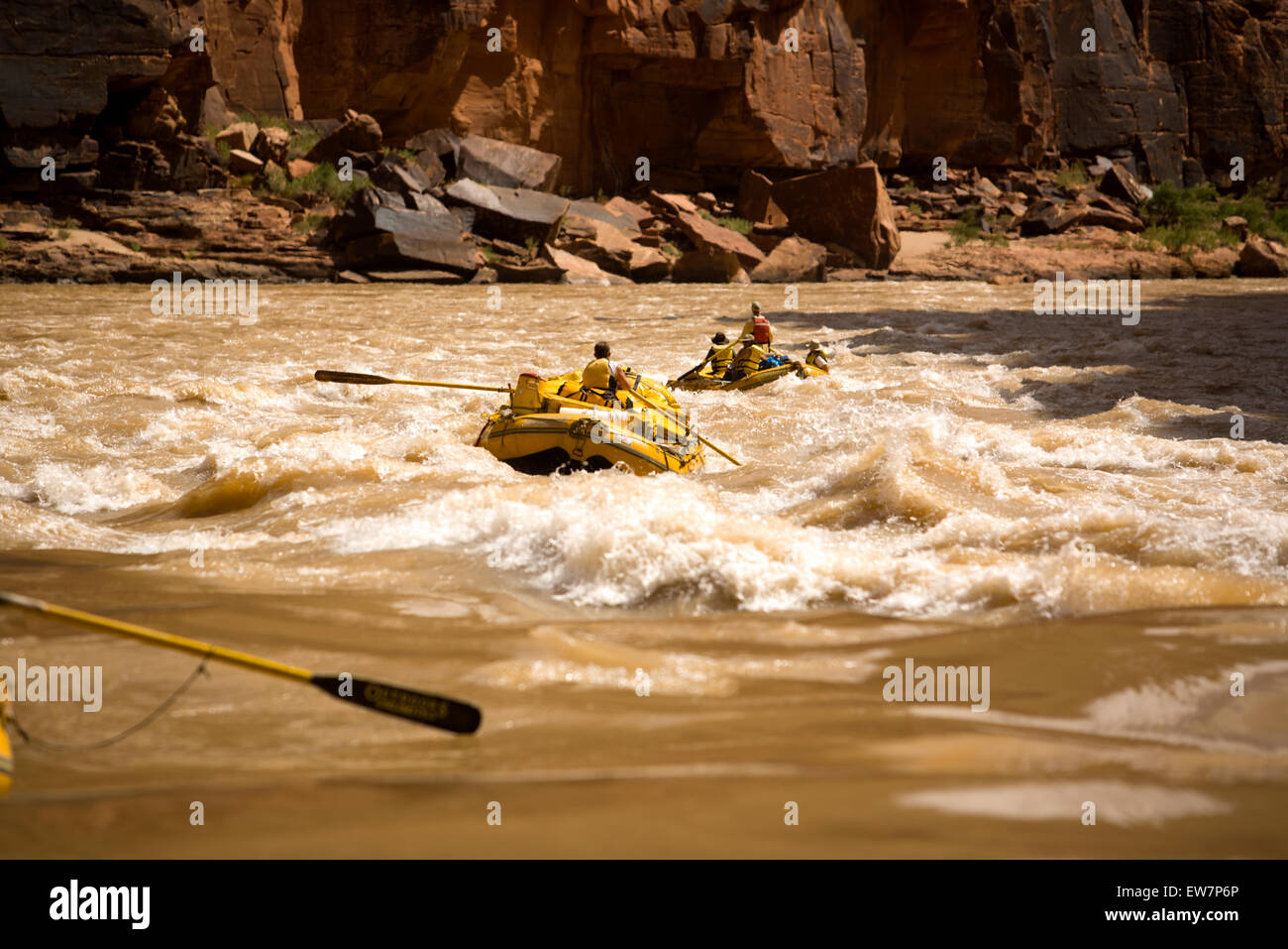 People rafting down a river through a canyon Stock Photo - Alamy