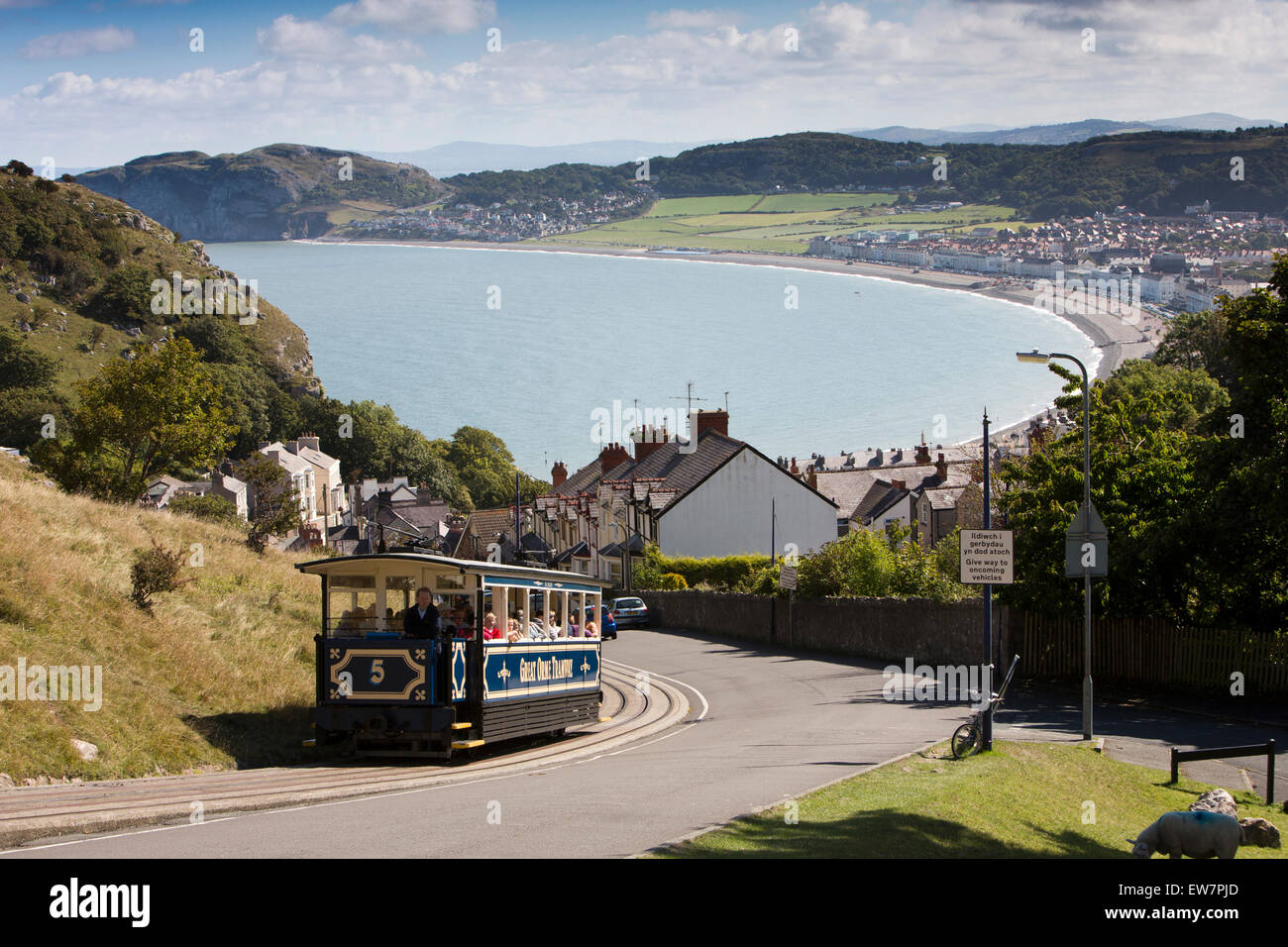 UK, Wales, Conwy, Llandudno, Ty Gwyn Road, Great Orme Tramway, tram ...
