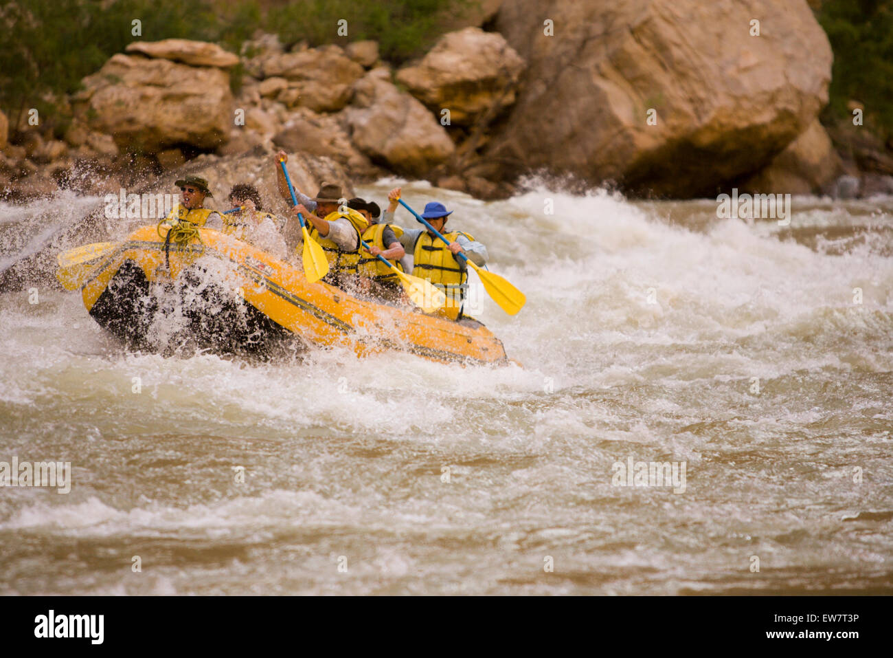 People rafting on a river deep in a canyon Stock Photo - Alamy