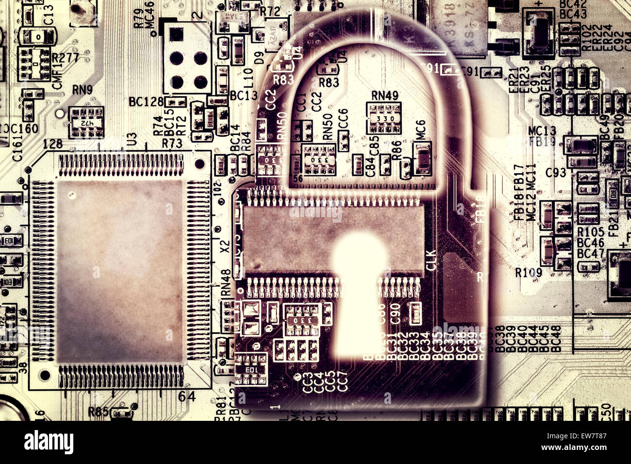 Photo illustration with main board and padlock Stock Photo - Alamy
