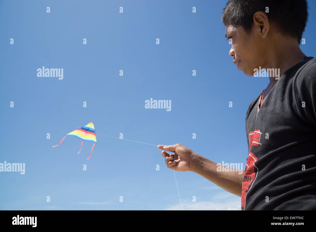 Portrait of boy flying kite Stock Photo - Alamy