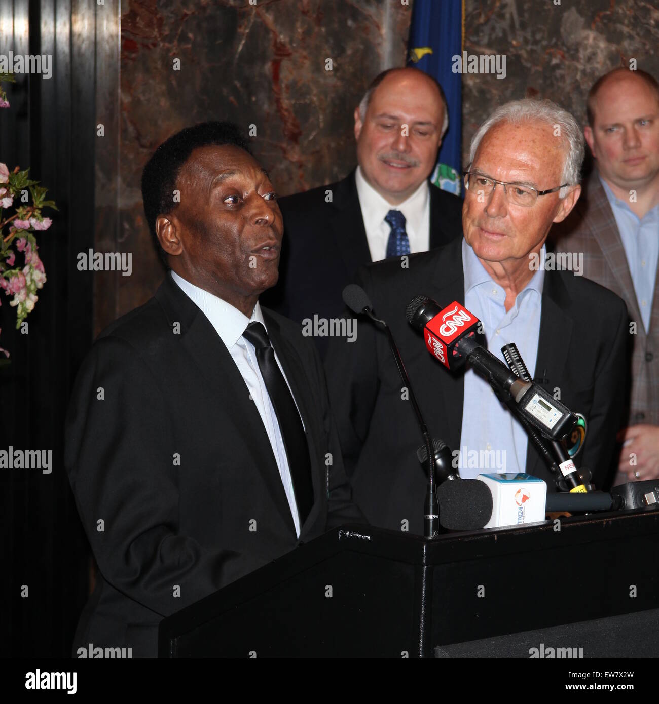 New York Cosmos legends, Pelé and Franz Beckenbauer, light up the ...