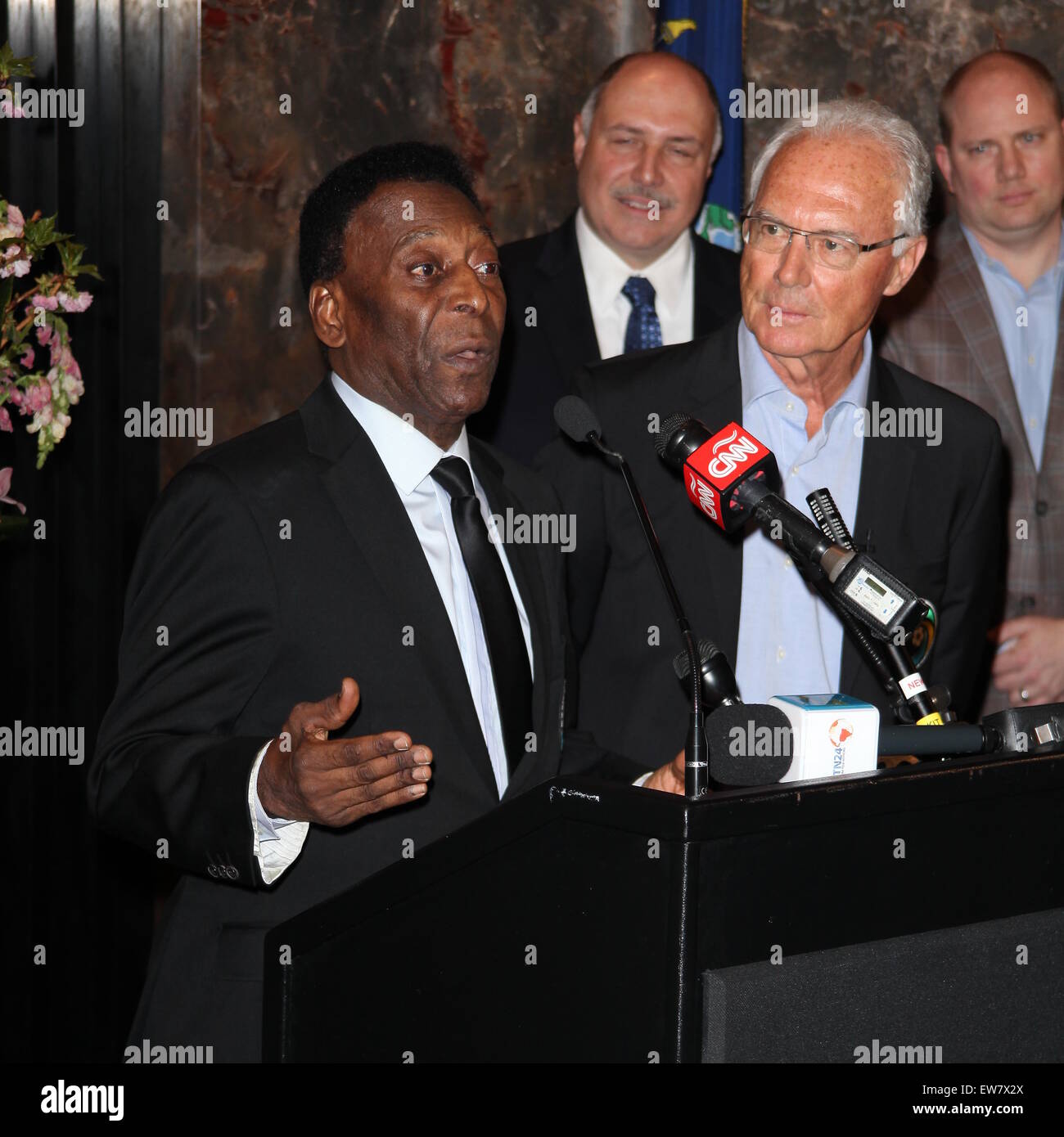 New York Cosmos legends, Pelé and Franz Beckenbauer, light up the ...