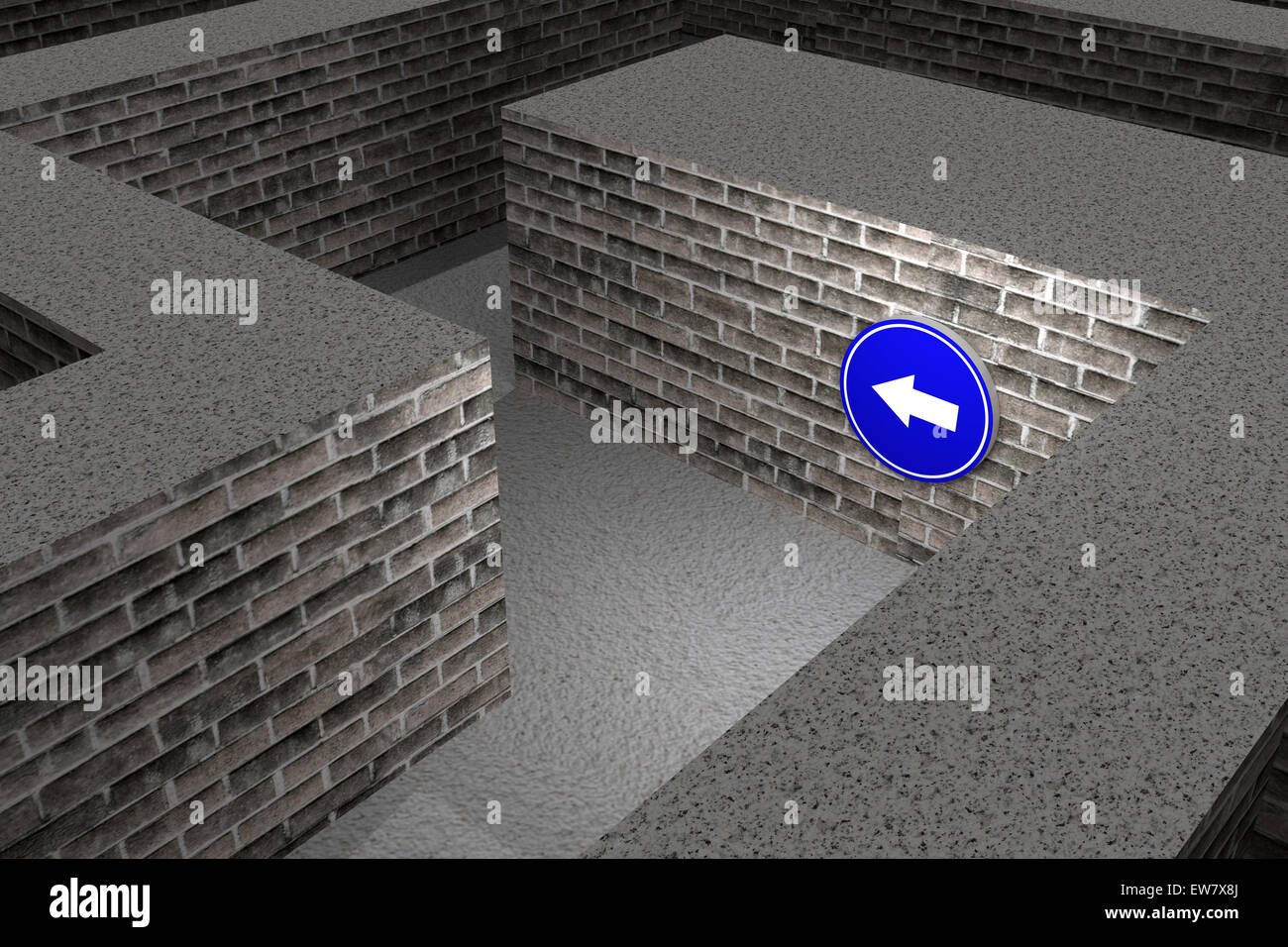 3d rendering of a stone maze with an one direction sign Stock Photo - Alamy