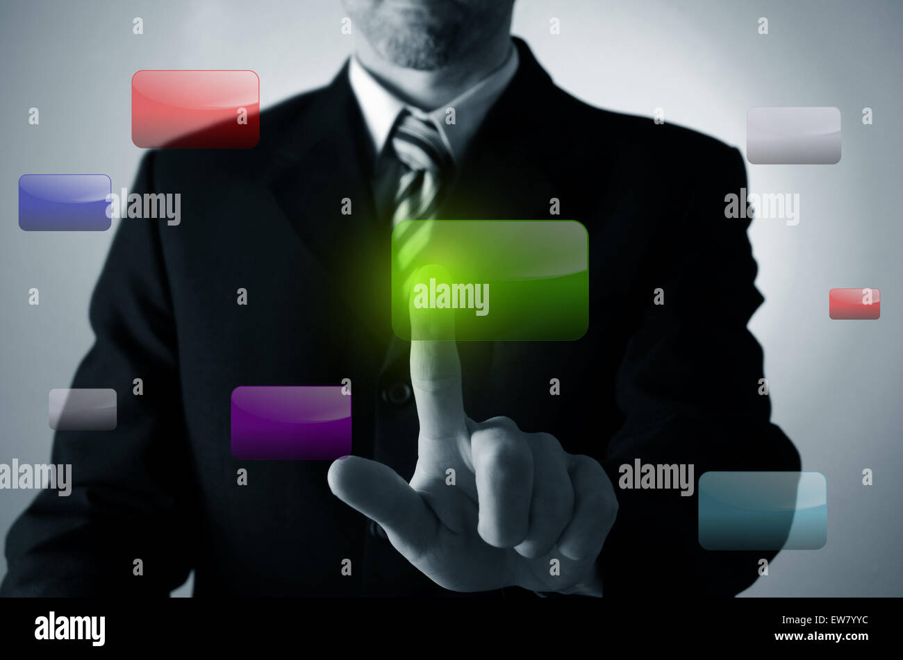 Business man pushing a green button on a touchscreen Stock Photo - Alamy Business man pushing a green button on a touchscreen Stock Photo - Alamy