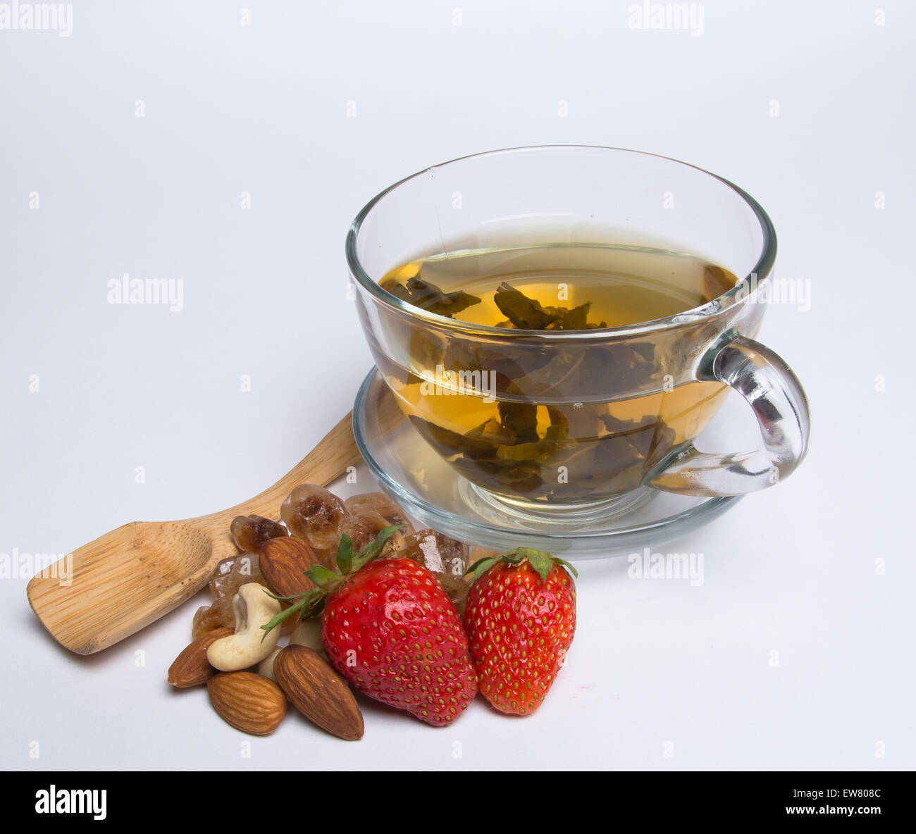 green tea with strawberries and nuts Stock Photo - Alamy