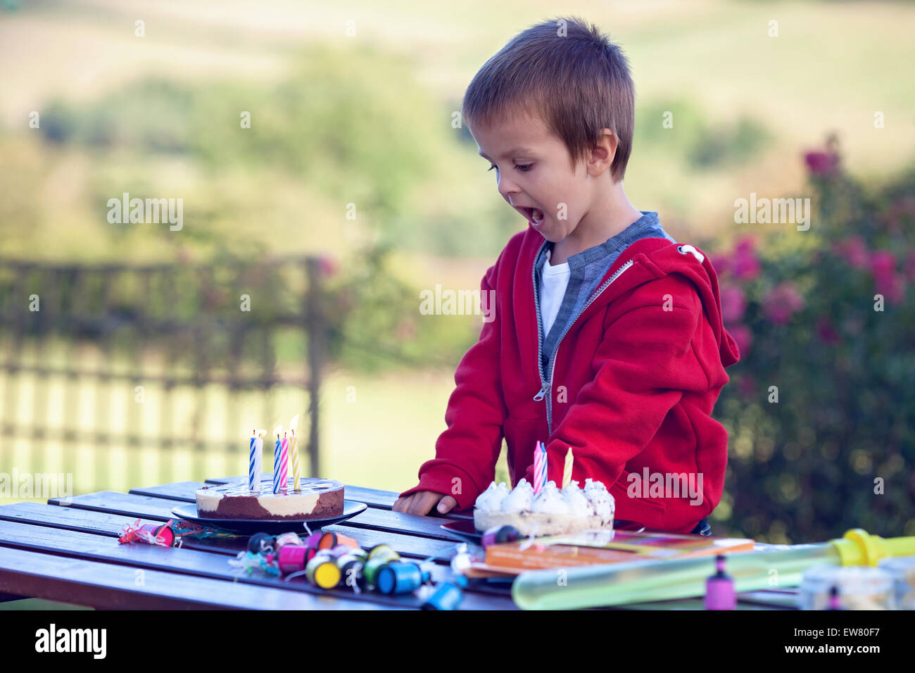 Cute boy, celebrating his birthday outdoor, summertime Stock Photo - Alamy