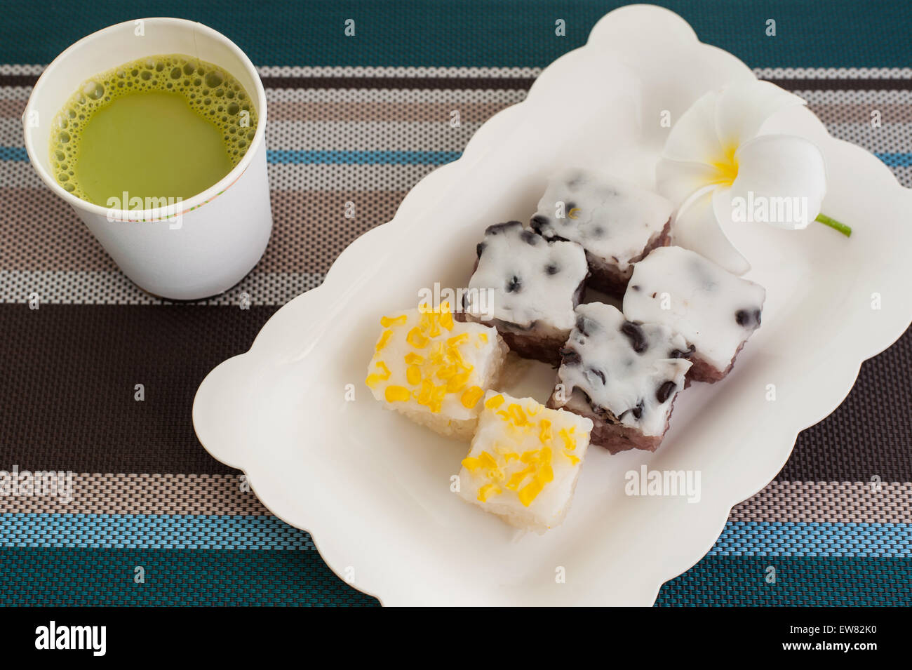 Traditional Thai Dessert With Hot Milk Green Tea On Plate, thai style ...