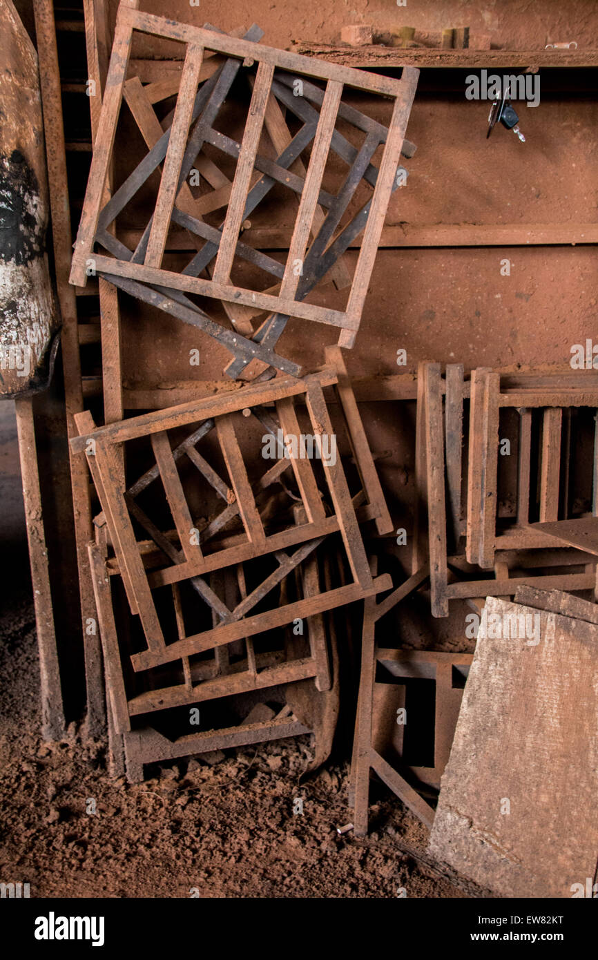 Close view of the mold tools to create traditional mud bricks Stock ...