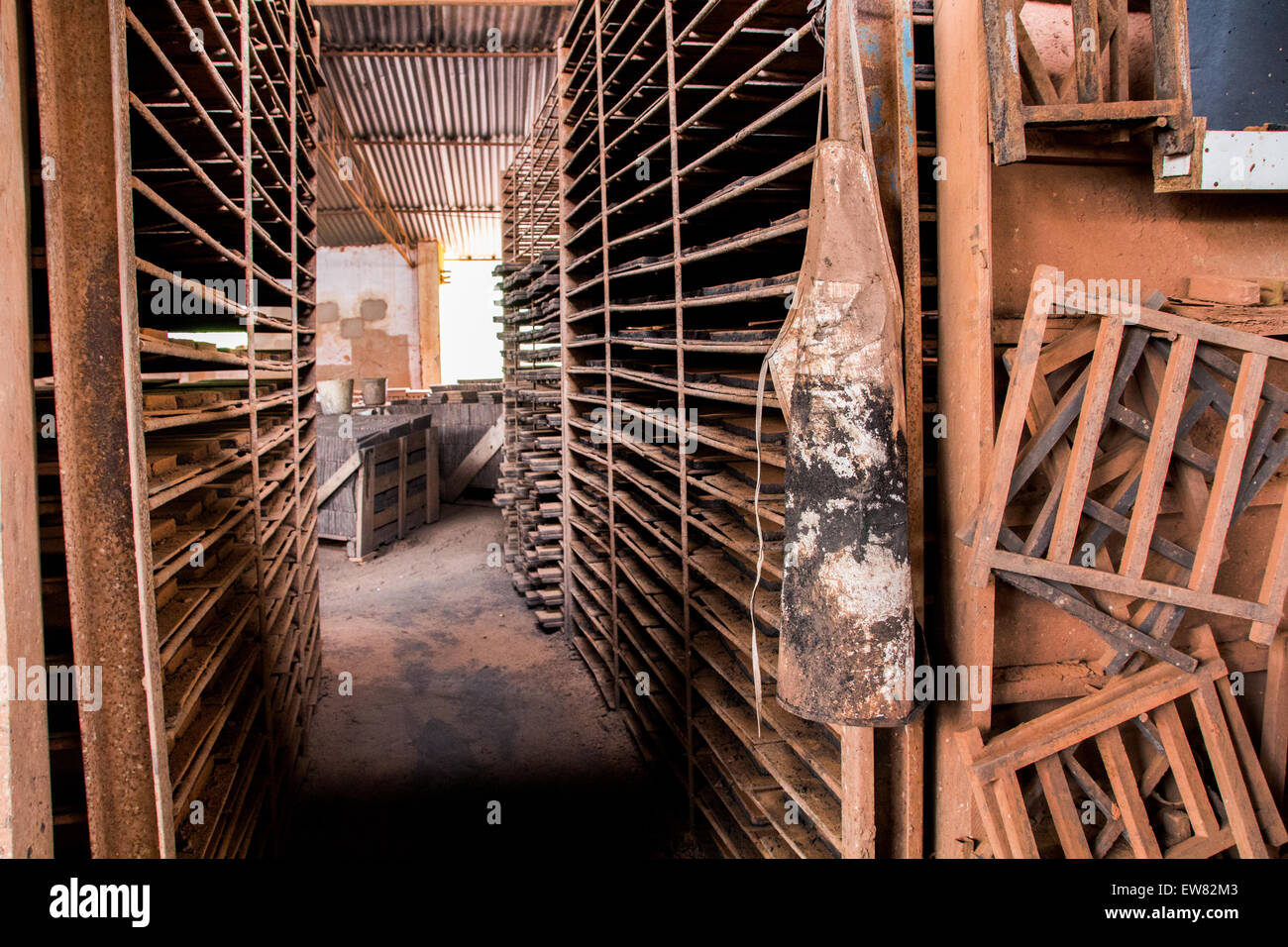 Interior view of the factory of traditional mud brick production Stock ...