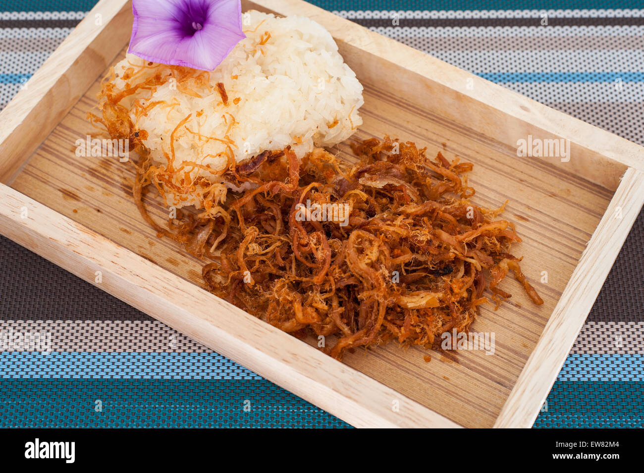 Sticky rice with fried pork, Thai food,Thai style,Local food Stock ...