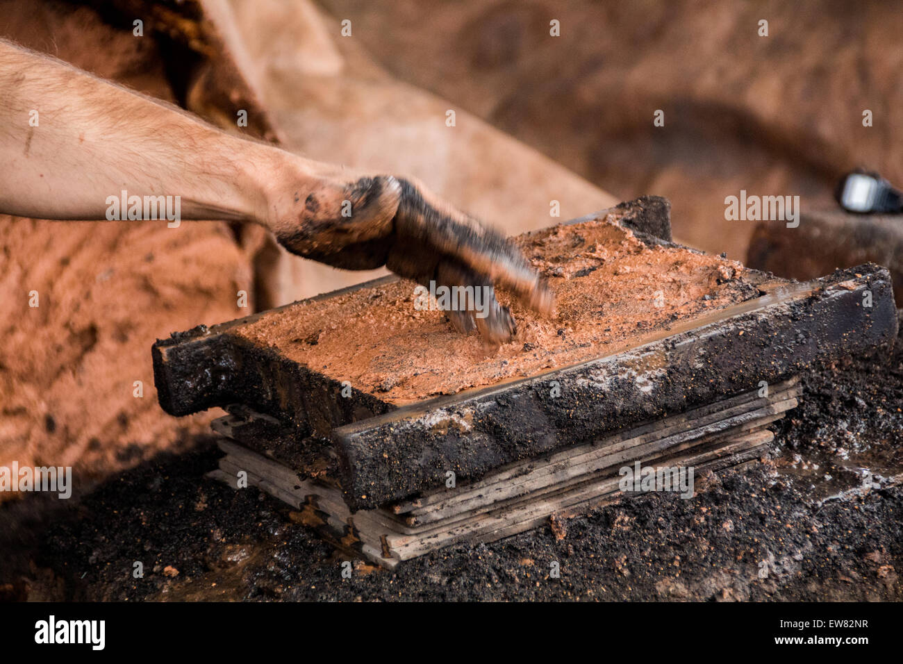 Close view of the mold tool to create traditional mud bricks Stock ...