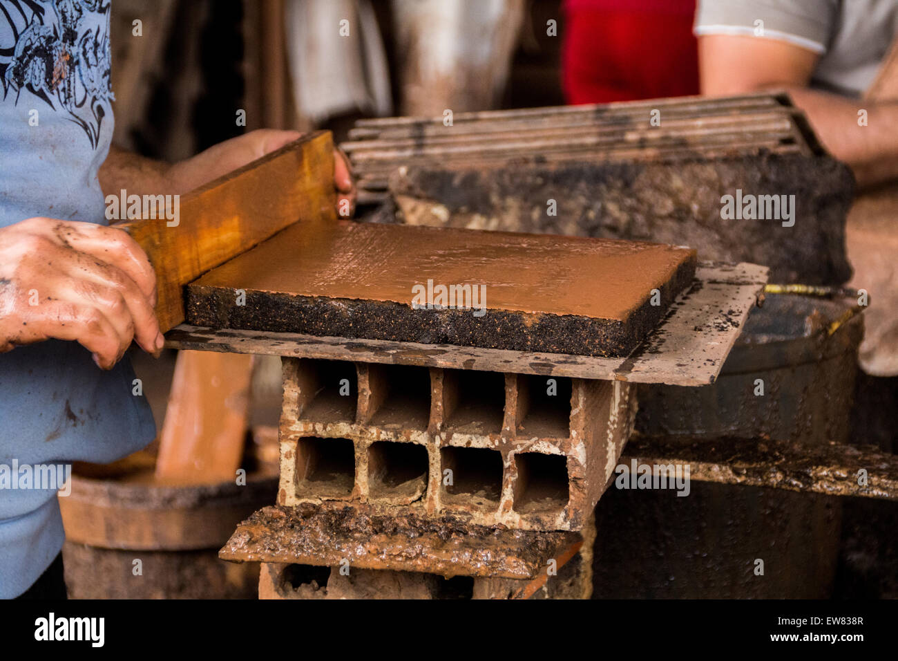 Close view of the mold tool to create traditional mud bricks Stock ...