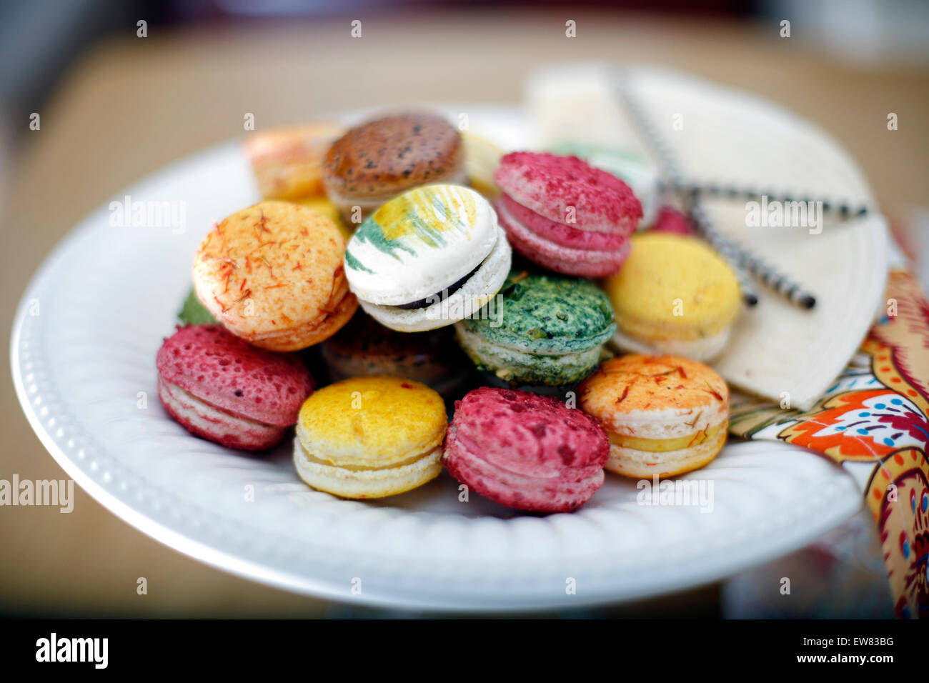 Colorful French macaron pile Stock Photo - Alamy
