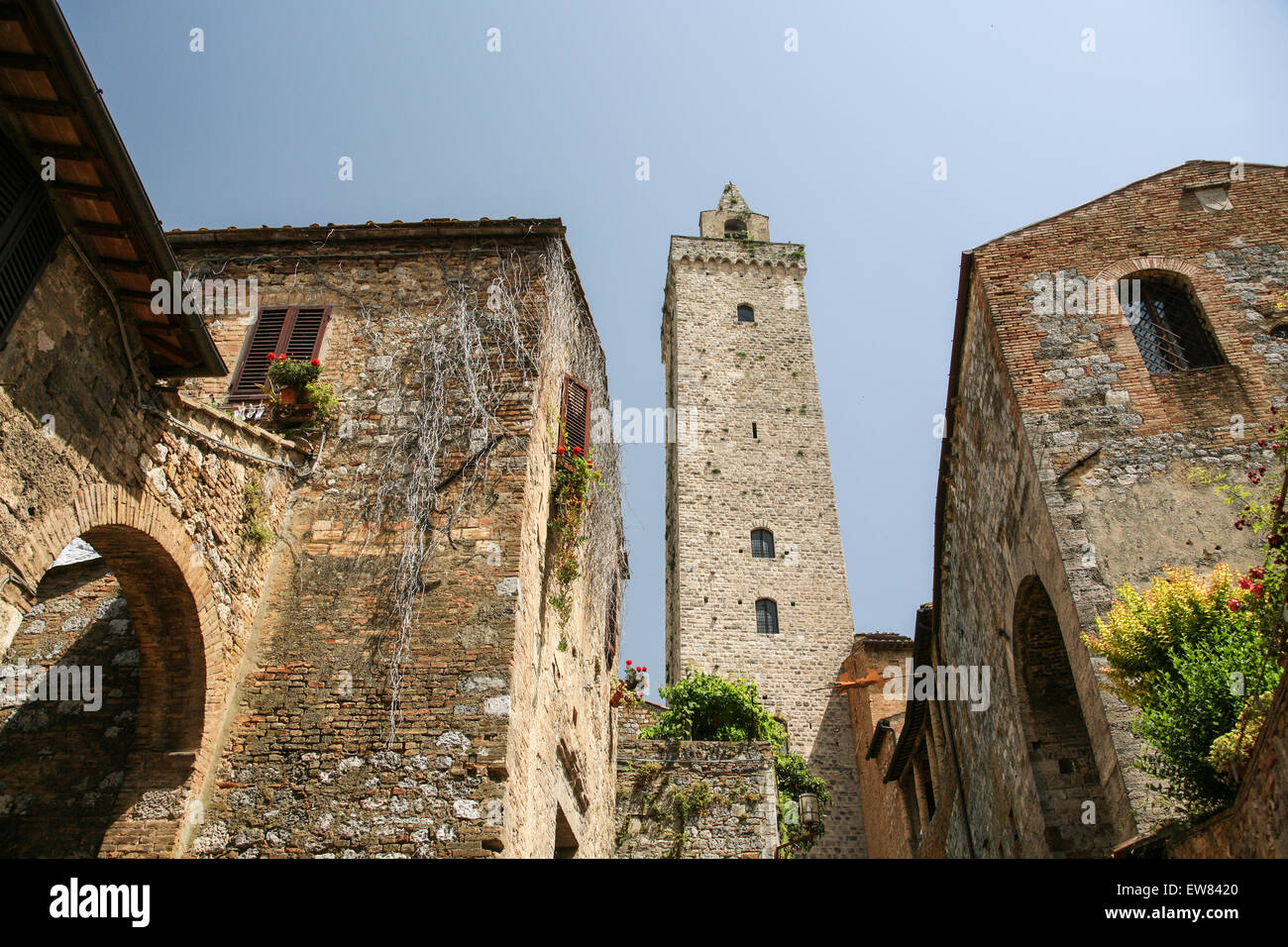 One of the towers in the pretty San Gimignano, a famous medieval ...