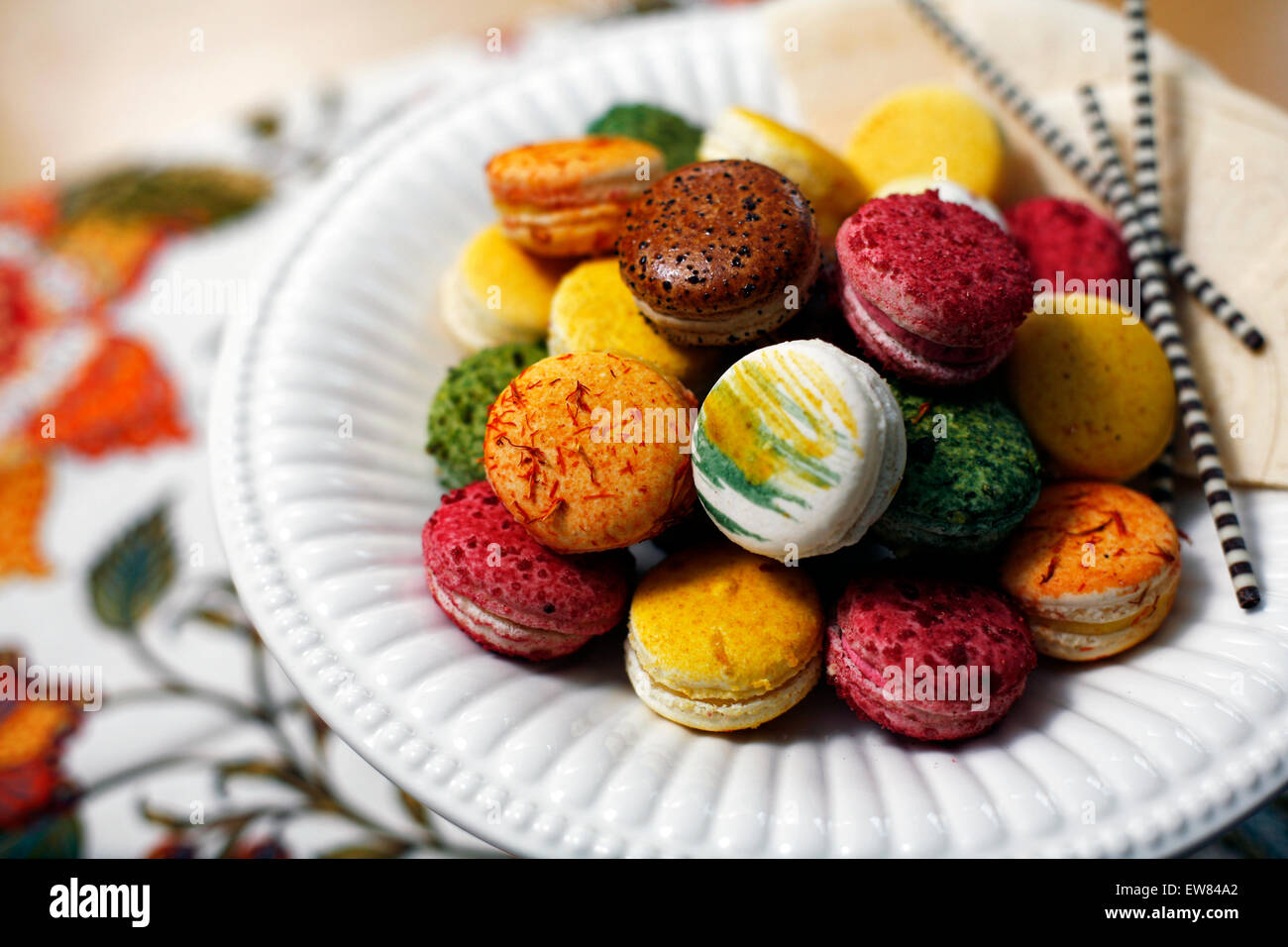 Colorful French macaron pile Stock Photo - Alamy
