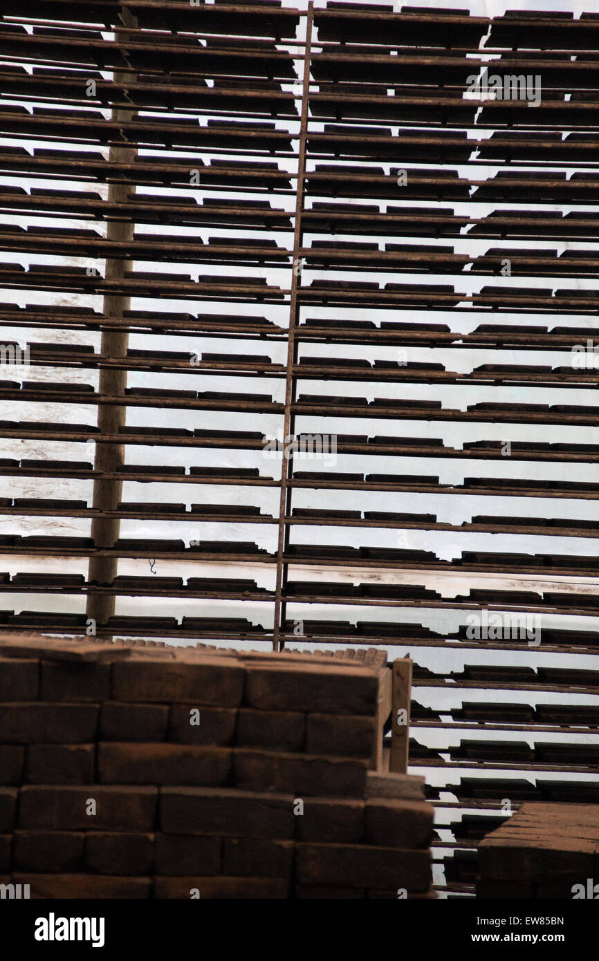 Interior view of the factory of traditional mud brick production Stock ...