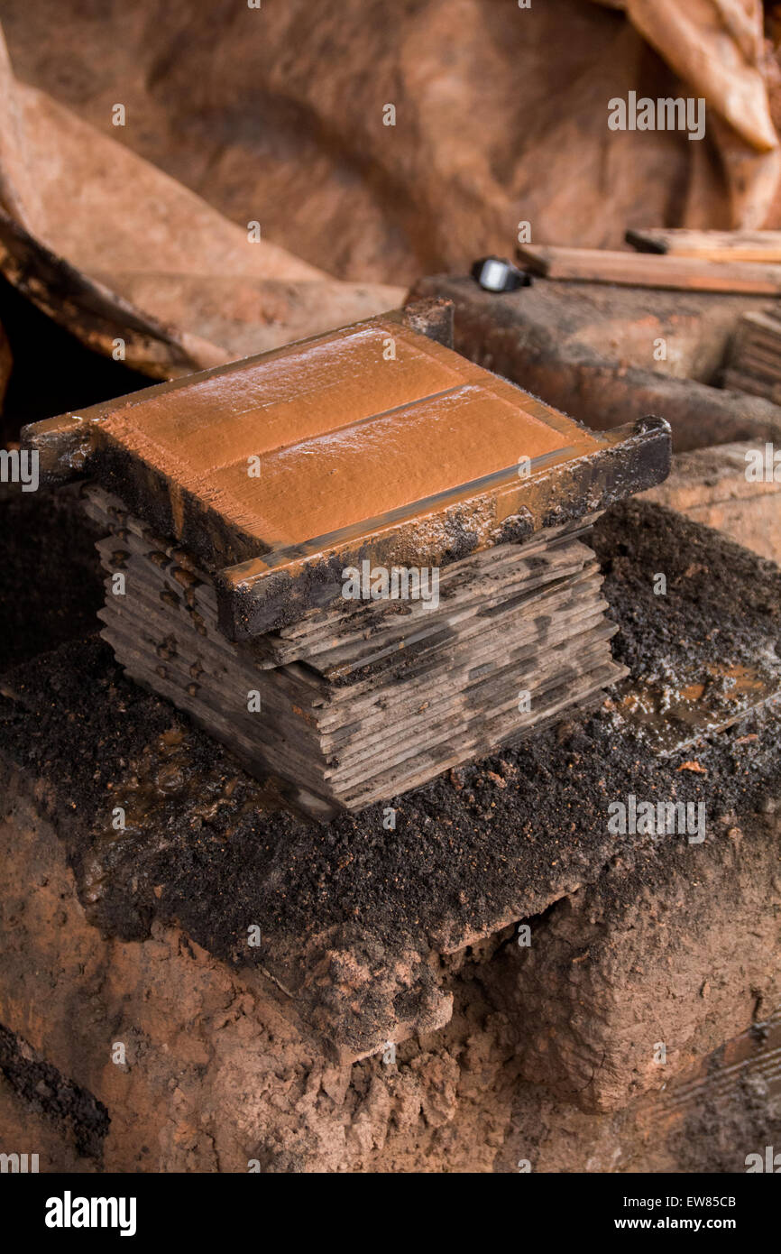 Close view of the mold tool to create traditional mud bricks Stock ...