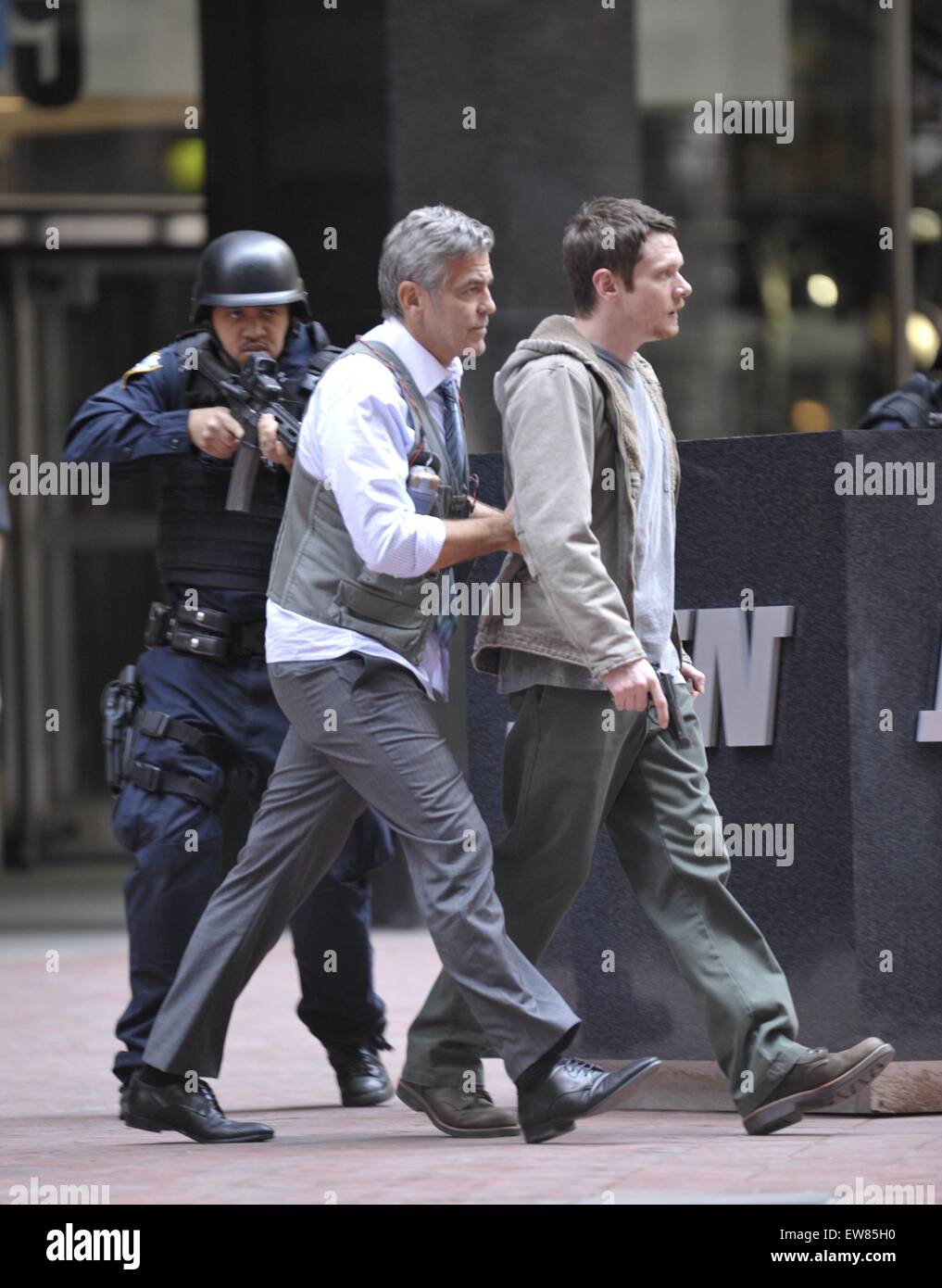 George Clooney and Jack O'Connell on set filming 'Money Monsters ...