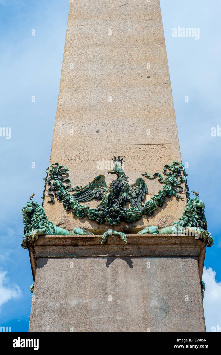 Vatican obelisk base detail with bronze eagle, St Peter square in Rome ...