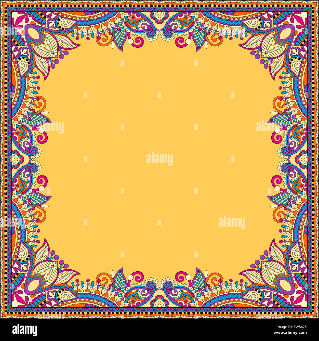 yellow floral vintage frame, ukrainian ethnic style Stock Vector Image ...