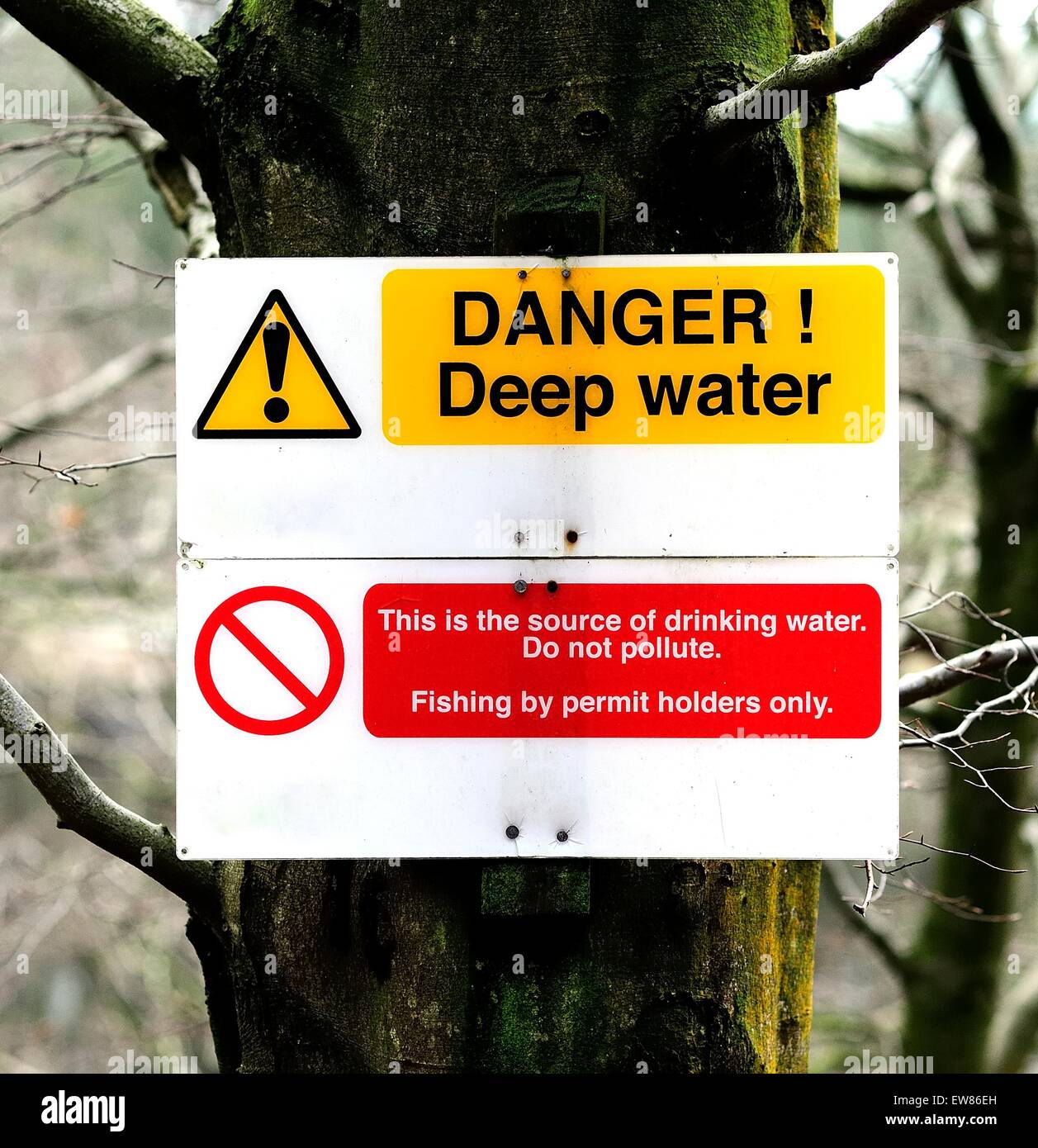 Danger Deep Water Sign on a Tree Stock Photo - Alamy