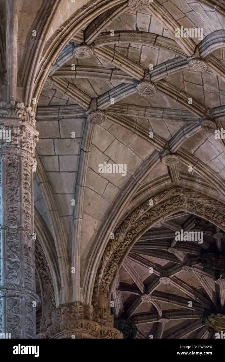 Interior view of the amazing gothic Monastery of Jeronimos landmark ...