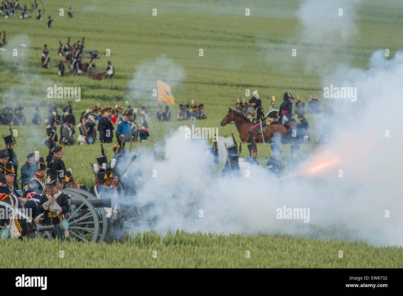 Lions Mound, Waterloo, Belgium. 19th June, 2015. First Reenactment: The ...