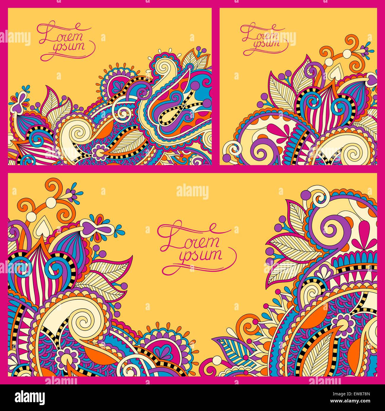 set of floral yellow background, template frame design for card Stock ...