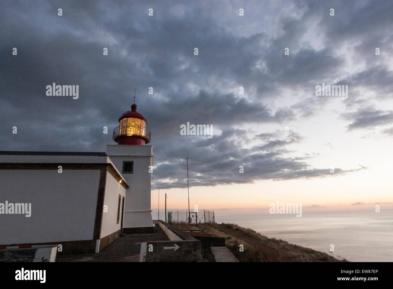 Lighthouse in Ponta do Pargo at sunset, Madeira island, Portugal Stock ...