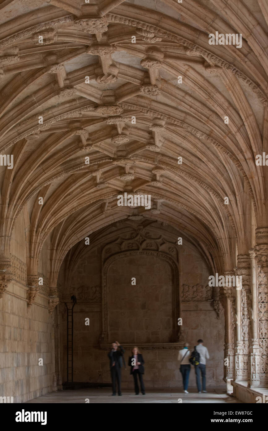 Interior view of the amazing gothic Monastery of Jeronimos landmark ...