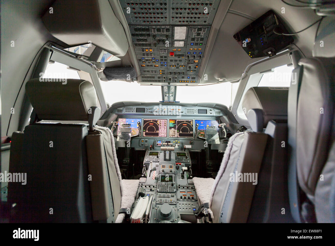 Inside view Cockpit G550 with blue sky and clouds Stock Photo - Alamy