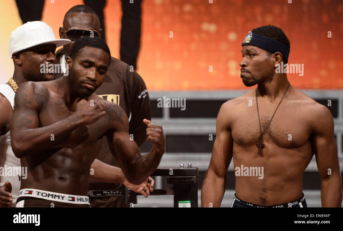 Las Vegas NV, USA. 19th June, 2015. (L-R) Adrien Broner faces off with ...